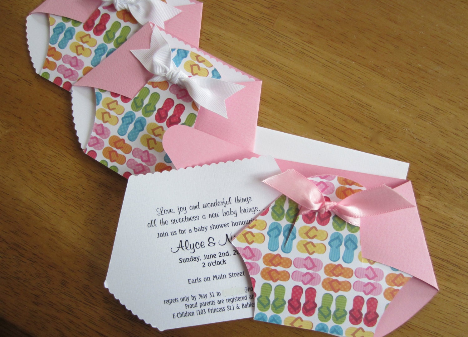 Handmade Baby Shower Invitation Diaper Shape w/ Flip Flops