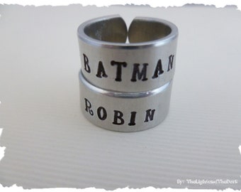 Batman Robin - Matching Hand Stamped Rings