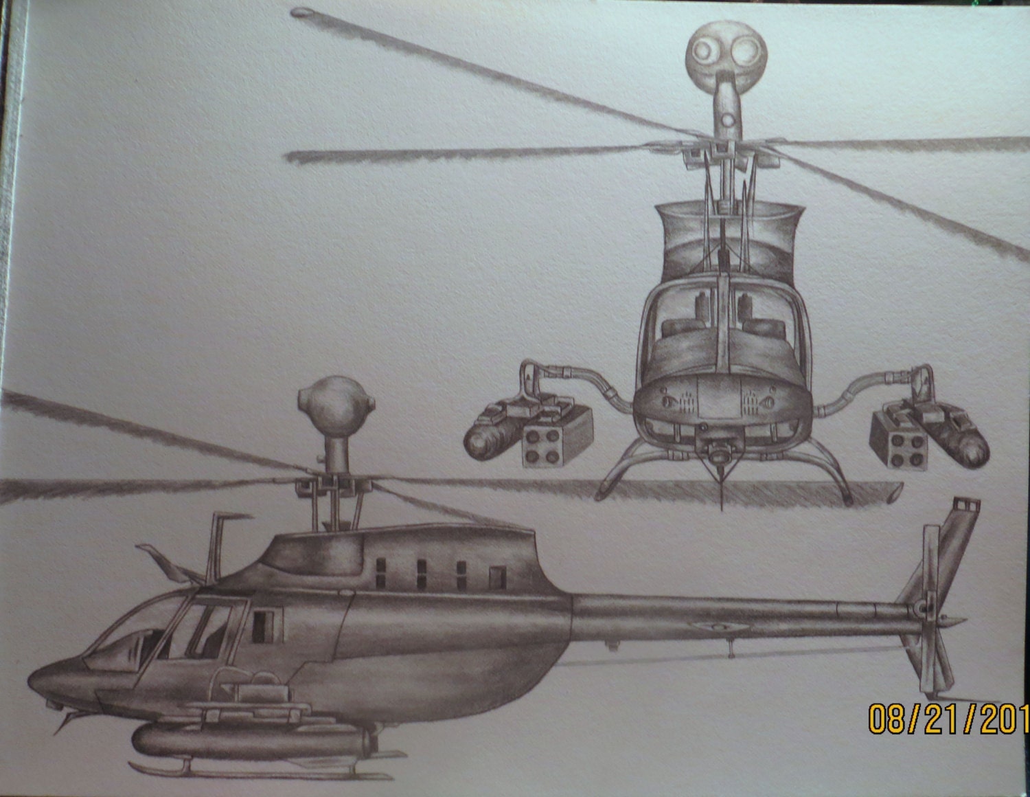 Pencil drawing of Kiowa Warrior Helicopter
