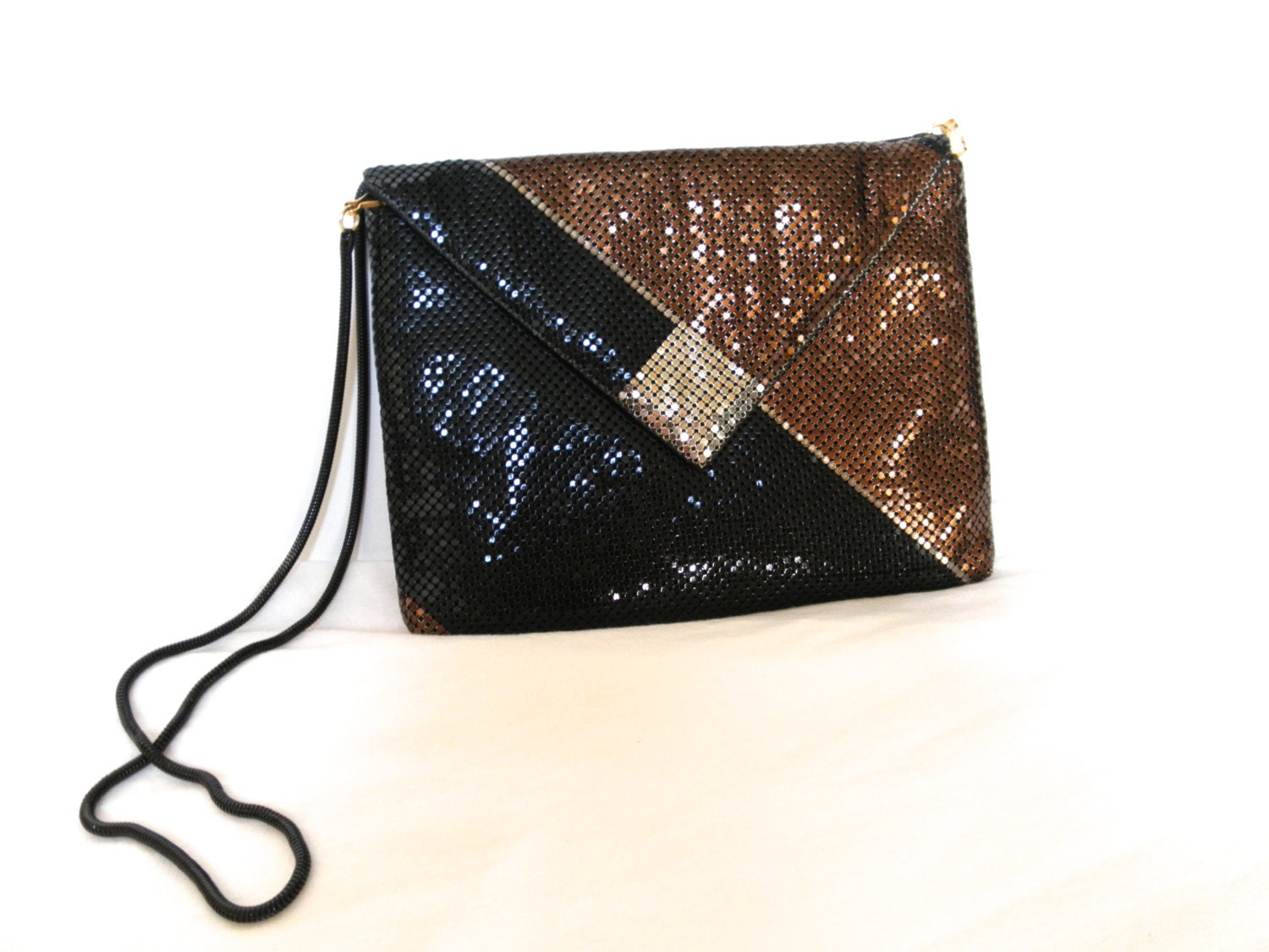 Vintage Mesh Metallic Purse Evening Shoulder Bag Copper Black Retro ...