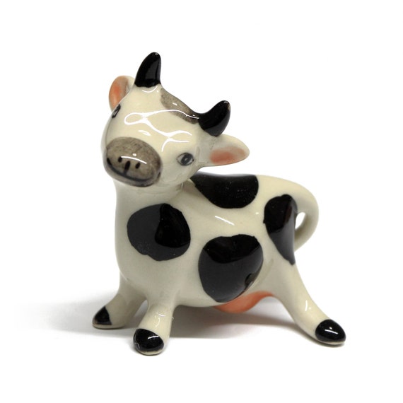 Miniature Animals Ceramic little Cow Figurine Hand painted