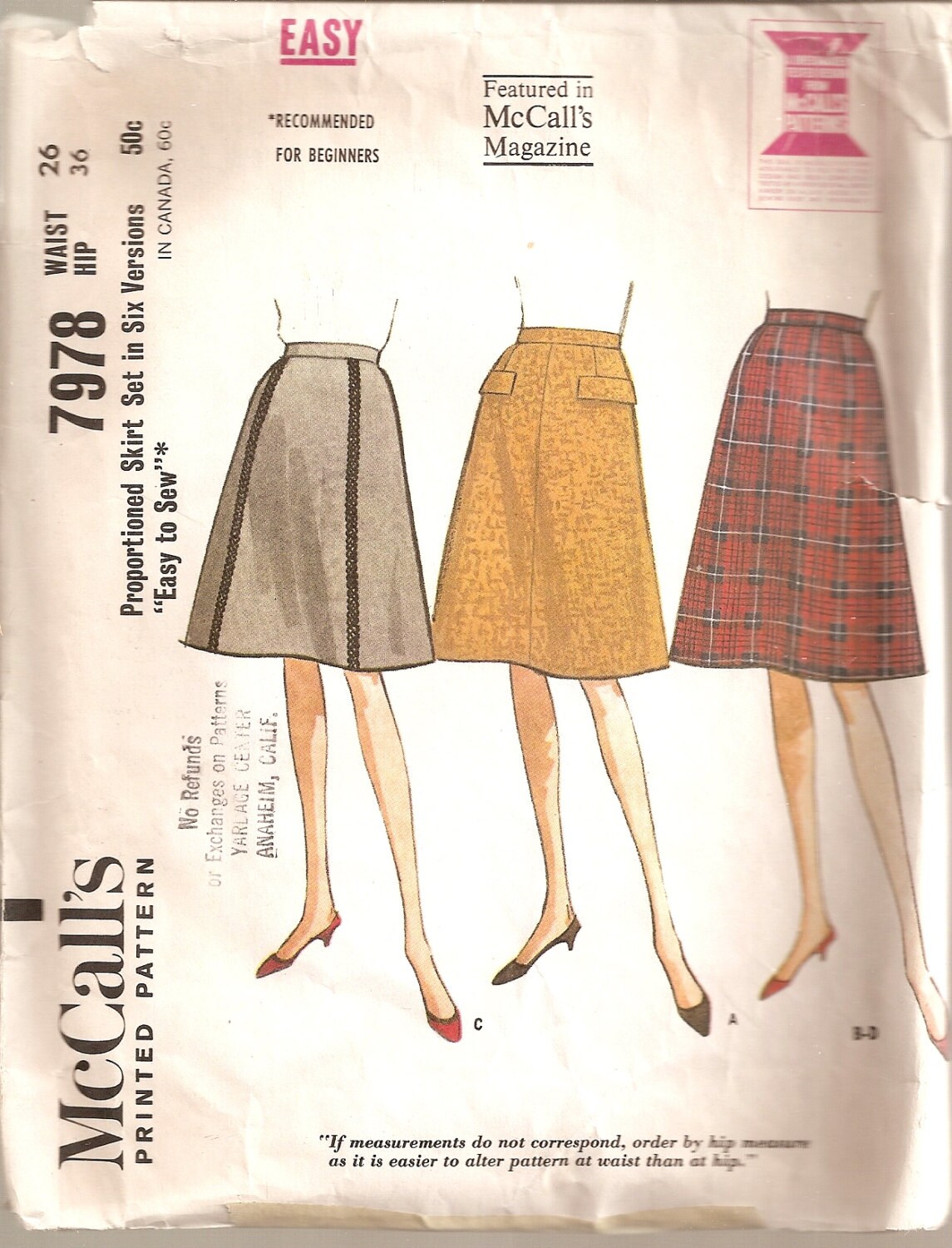 1965 McCalls Pattern 7978 – Ladies Porportioned Skirt – Haute Juice