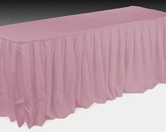 8 Feet Table Pink Ruffled Table Skirt Cotton Rectangle - Table Cloth