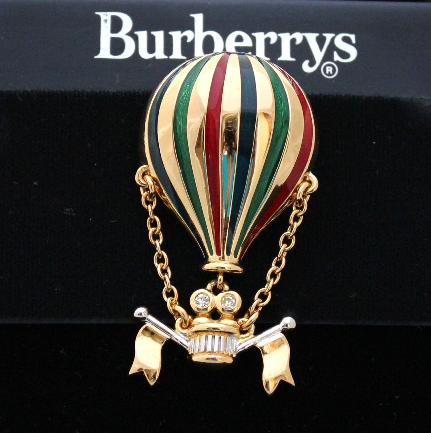 Signed Burberrys of London Pin Brooch Gold Plated Colorful Hot Air ...