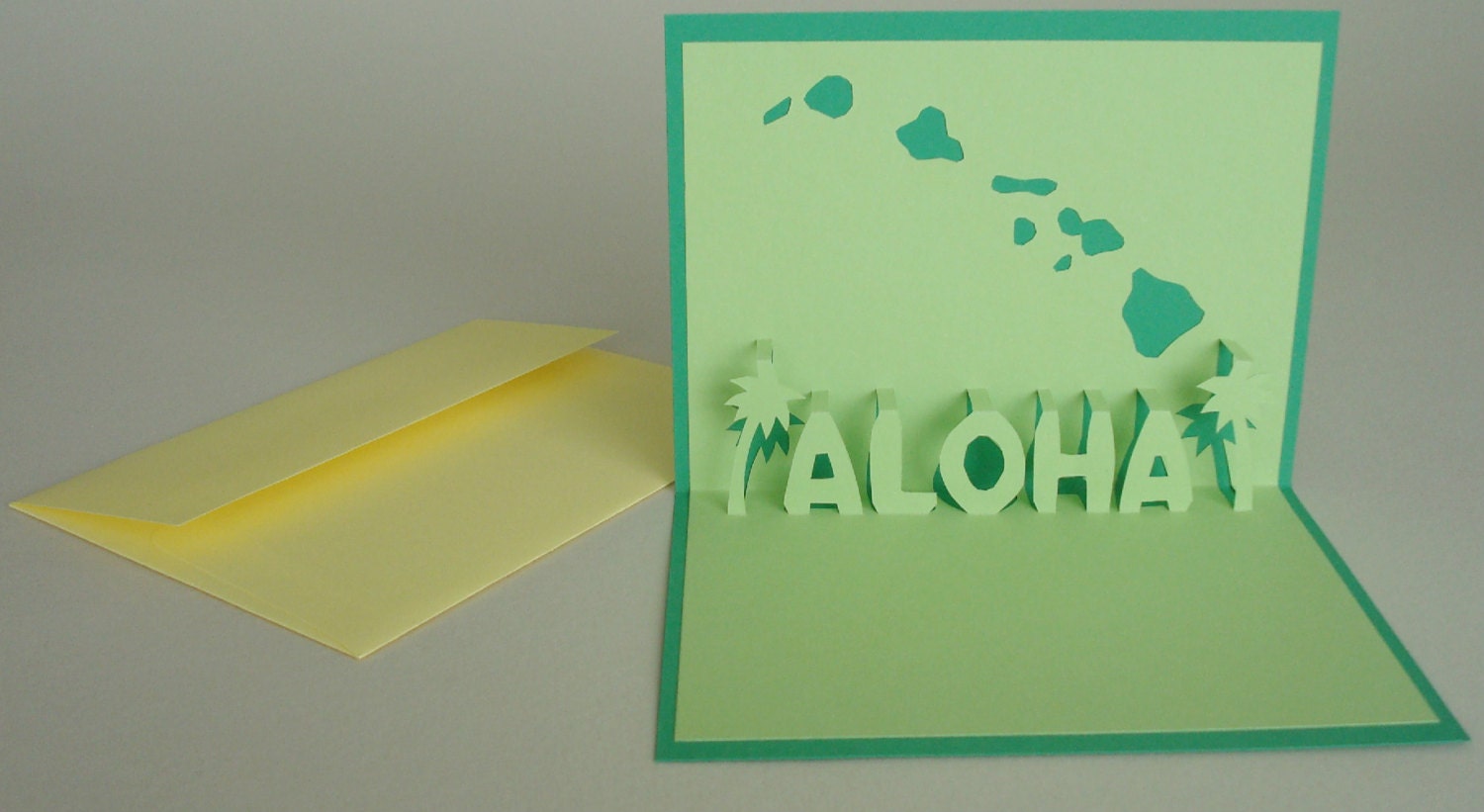 Aloha Card Pop Up Card with Palm Tree and Hawaiian Island