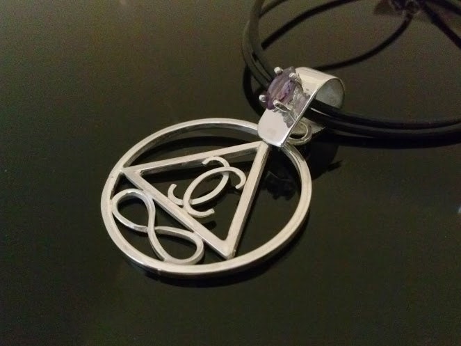 Handmade Sterling Silver Amethyst Pendant Lemurian Symbol