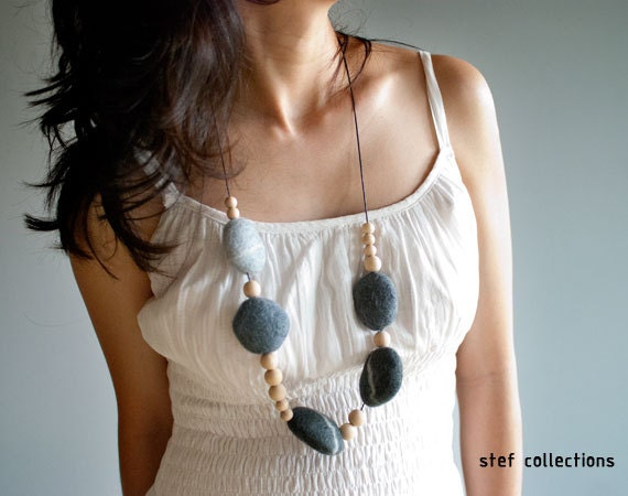 Items Similar To Felt Pebble Necklace Felted Necklace Felted Pebble