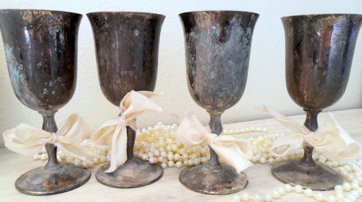 vintage silver plated goblets set of silver by DownSouthChicDecor