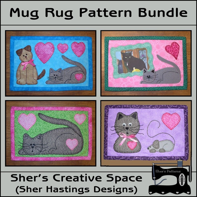 PDF Pattern for Cat Mug Rug Bundle Cat Pattern Bundle Mug