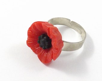 Poppy flower ring | Etsy