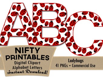 Ladybugs Alphabet Letters Set, Red, Black and White for Graphic Design ...