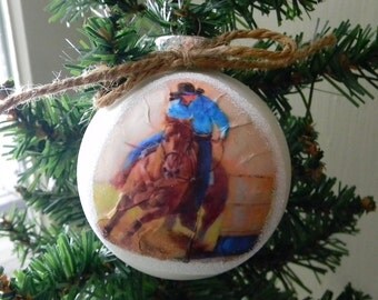 Barrel Racing Glitter Ball Christmas Ornament