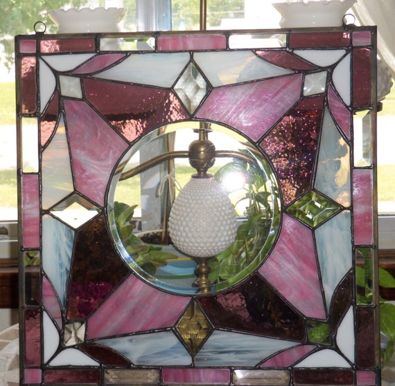 FREE SHIPPING Stained Glass Window Panel-Pink Irridized and