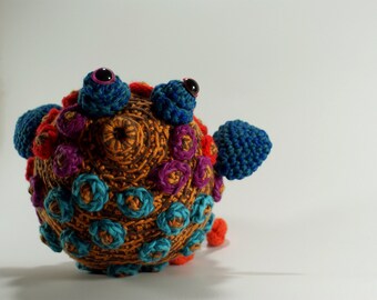 Items similar to Recycled art- crocheted plastic blue fish on Etsy