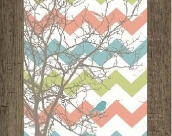 Choose To Shine Coral Blue Green II Chevron Decor Art Framed Picture 13x22"