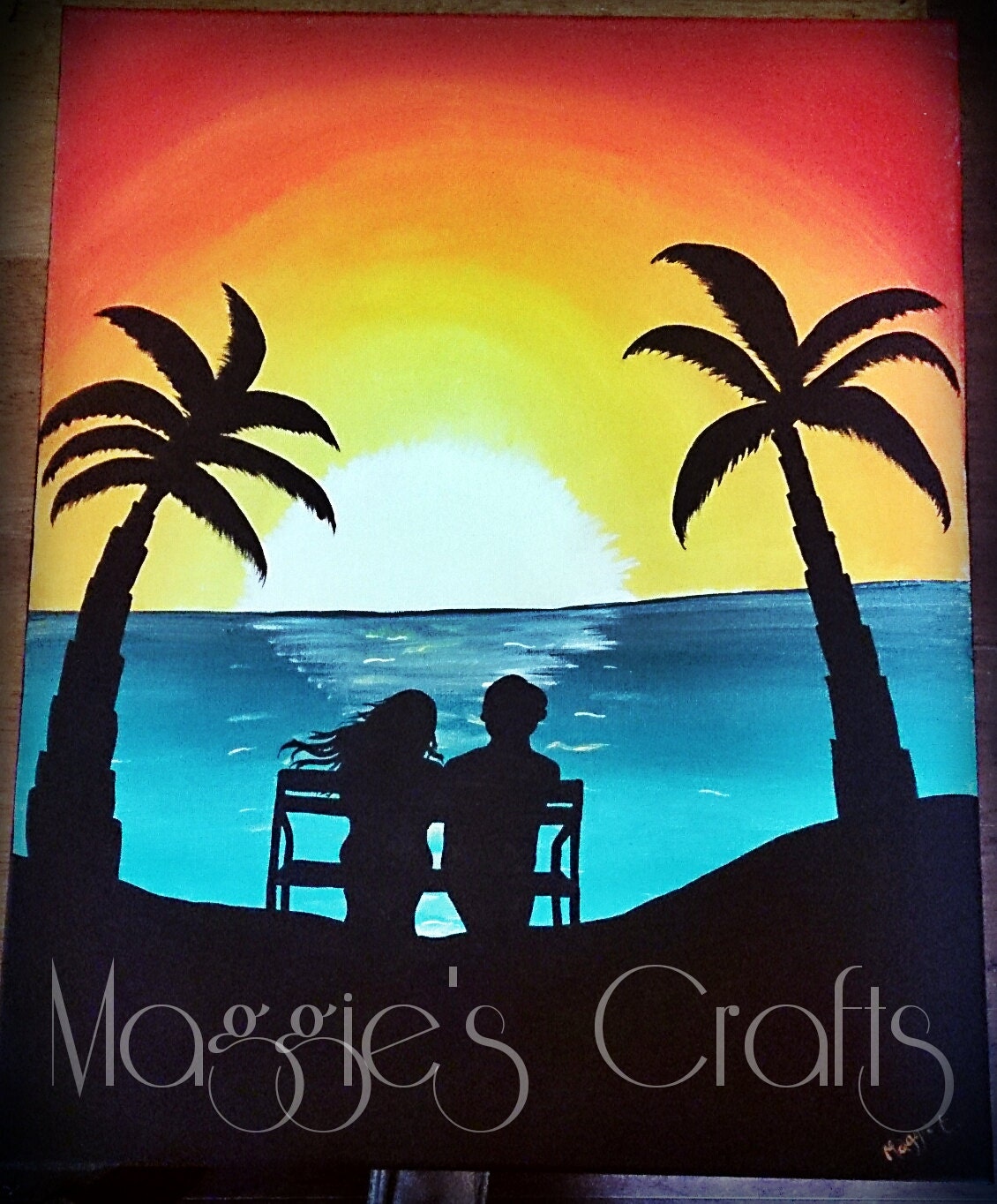 romantic sunset silhouette painting by maggiescrafts2013 on Etsy