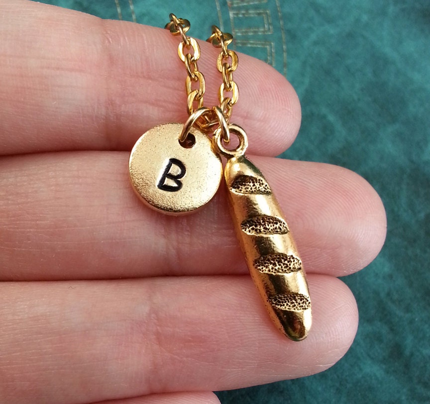 Baguette Necklace Gold French Bread Necklace by MetalSpeak on Etsy