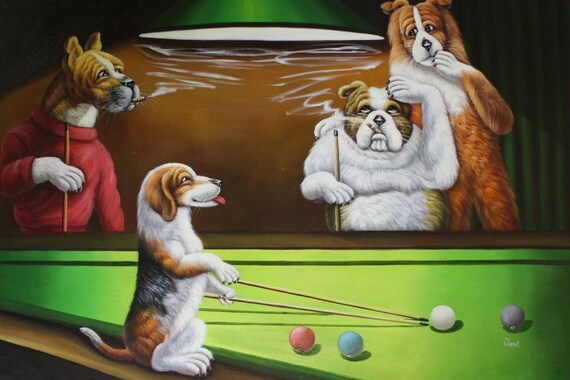 Dogs Playing Pool Art on Canvas Multiple Sizes by UKArtDepot