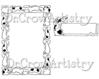 1917 Bunny Art - Bunny Border - Bunny Banner - Vintage Clip Art