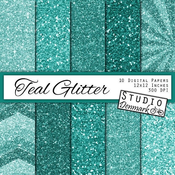 Teal Glitter Digital Paper – Turquoise Sparkle Chunky Glitter Chevron ...