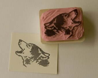 Howling wolf stamp | Etsy