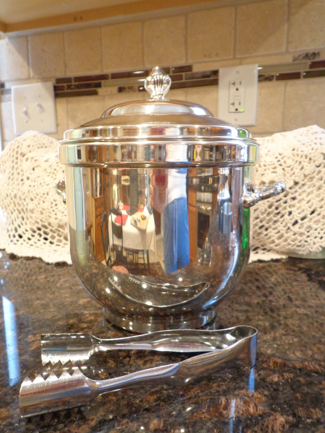 Vintage Silver Ice Bucket, Milk Glass Lined, Ice Container Silver Plate ...