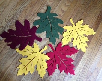 Five Large Fall Leaves in Felt...Large, Thick, in Rich Autumn Colors ...