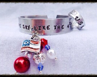 4th of July charm bracelet and toe ring gift for her