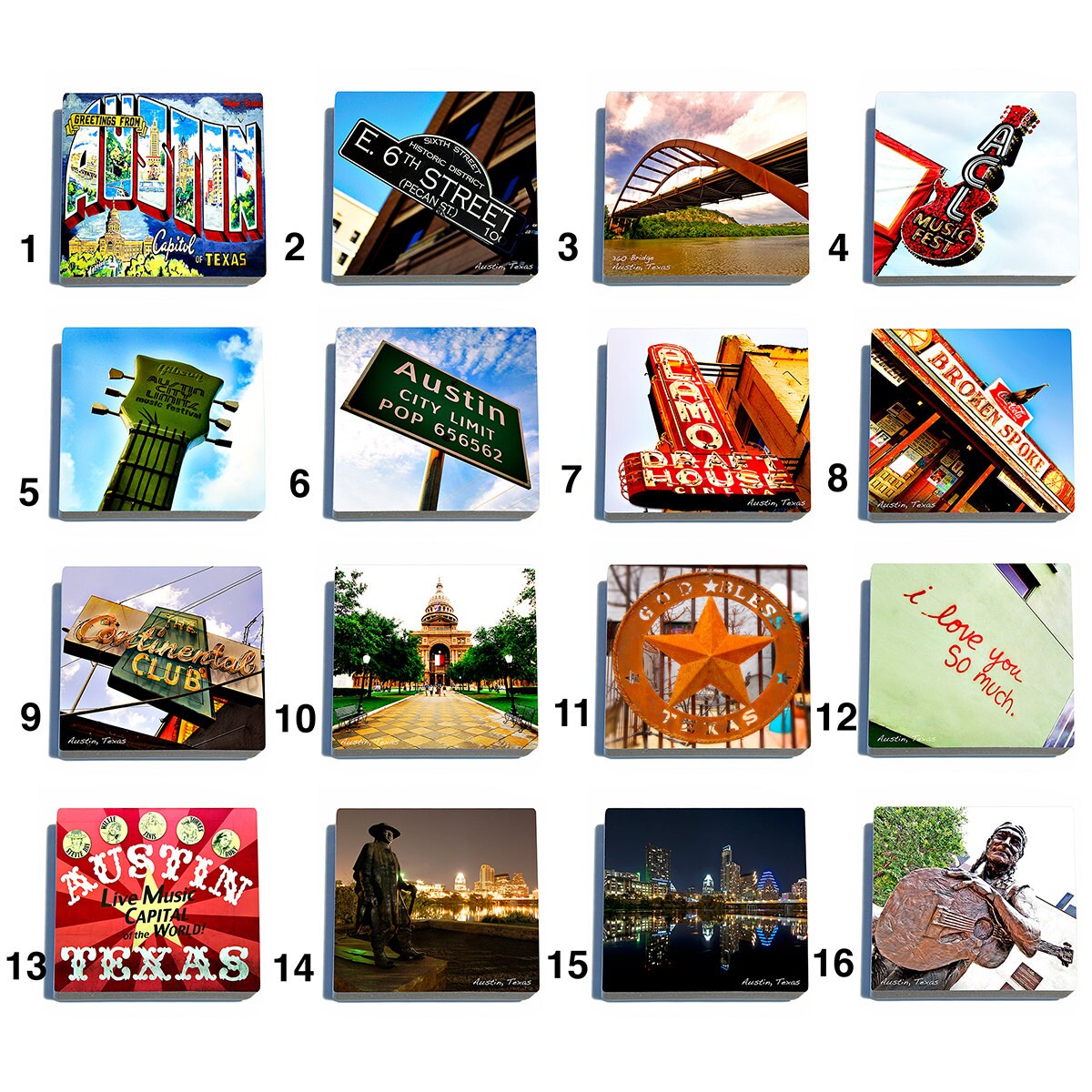 Austin Color Stone Coaster Tile Set Pick any four images