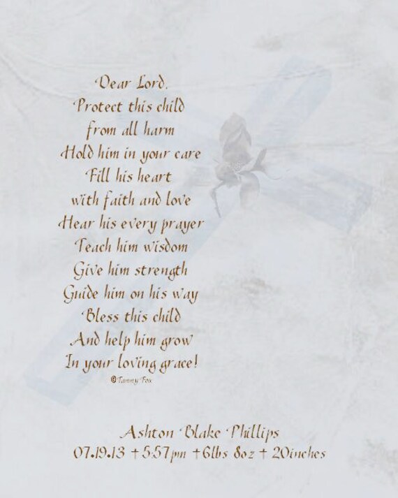 Items similar to New Baby Boy Personalized Prayer Poetry Print on Etsy
