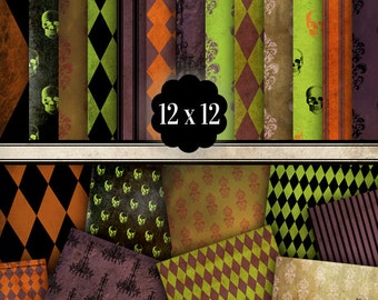 Digital paper pack vintage Halloween printable download 12 x