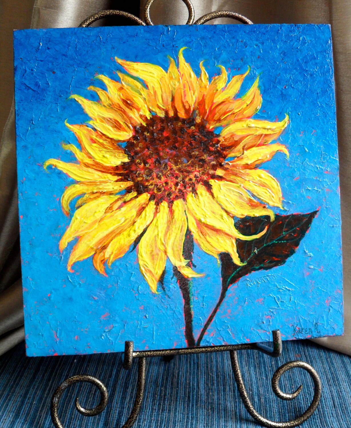 Sunflower framed original acrylic painting by AllaPrimaLady