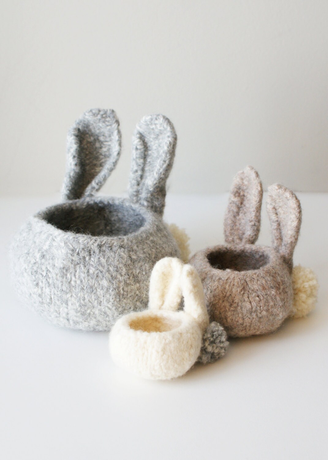 DIY Knitting PATTERN Knit Wool Felt Bunny Bowls in 3