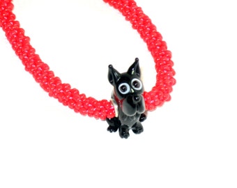 on sale Beaded bracelet with dog Euro beaded center red beads with ...