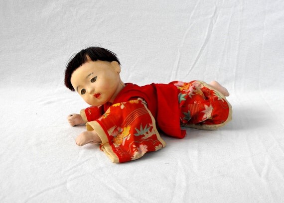 Vintage Japanese Doll Ichimatsu Gofun Doll Baby Boy Infant