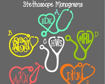 Personalized Initial Monogram Nurse Stethoscope Car Decal