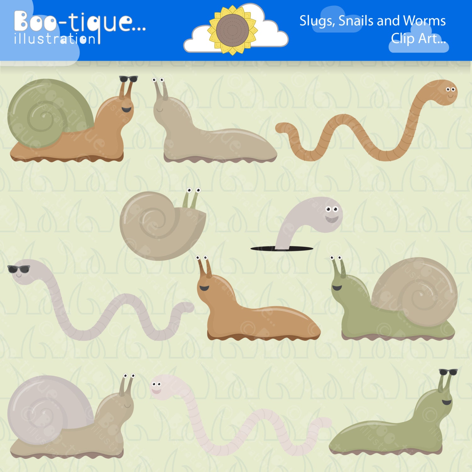 Slugs, Snails and Worms Digital Clipart for Instant Download. Snails ...