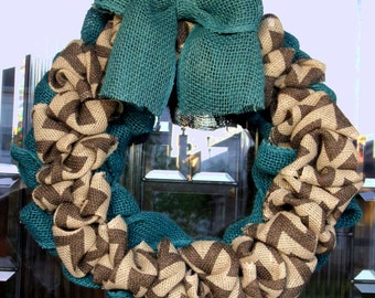 Chevron and Teal Burlap Wreath