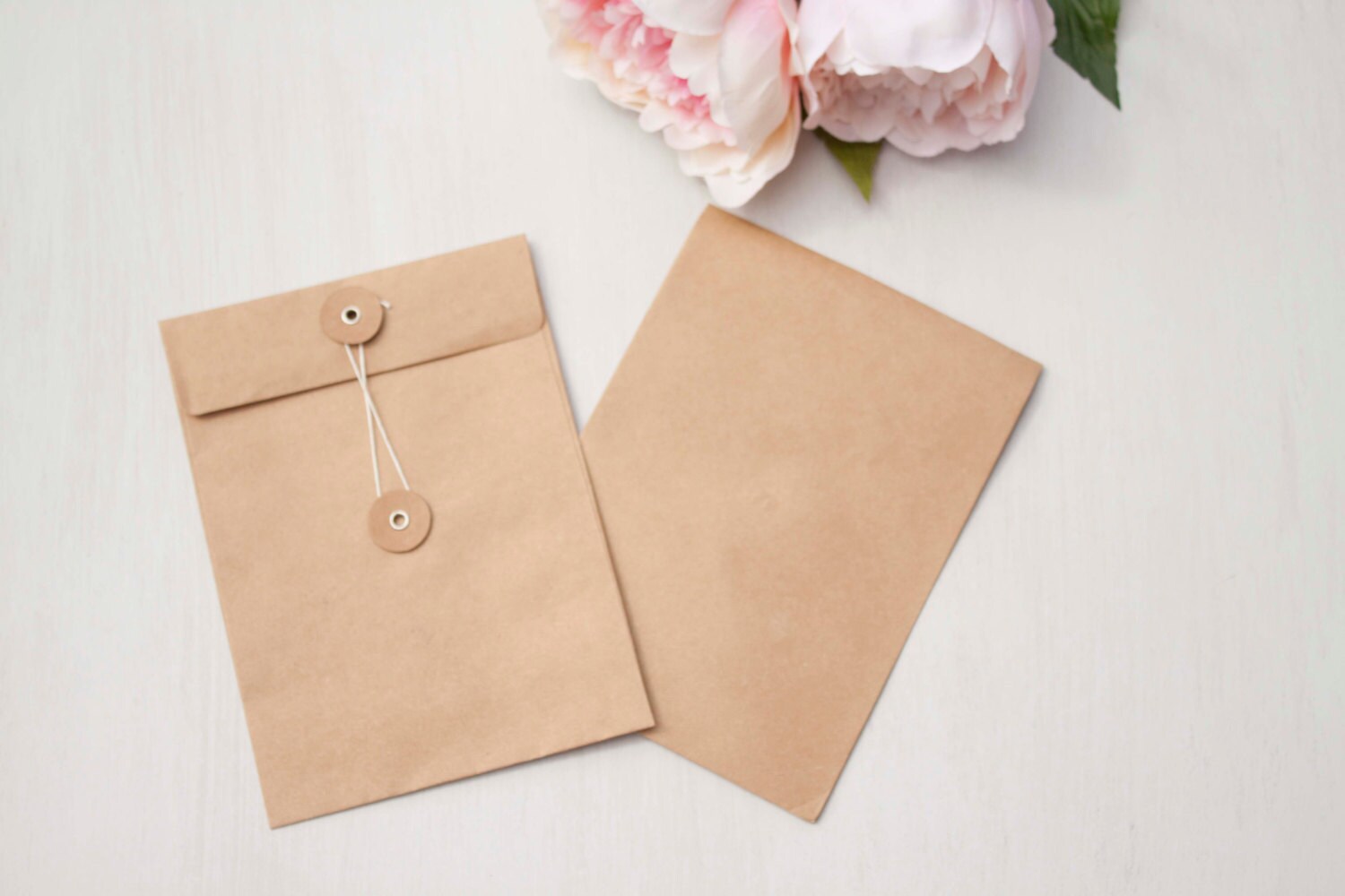 100 x Kraft Paper String Button Envelopes Invitation Document Rustic ...