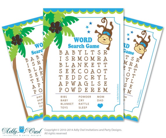 Items similar to Boy Monkey Word Search Game, Word Search game ...