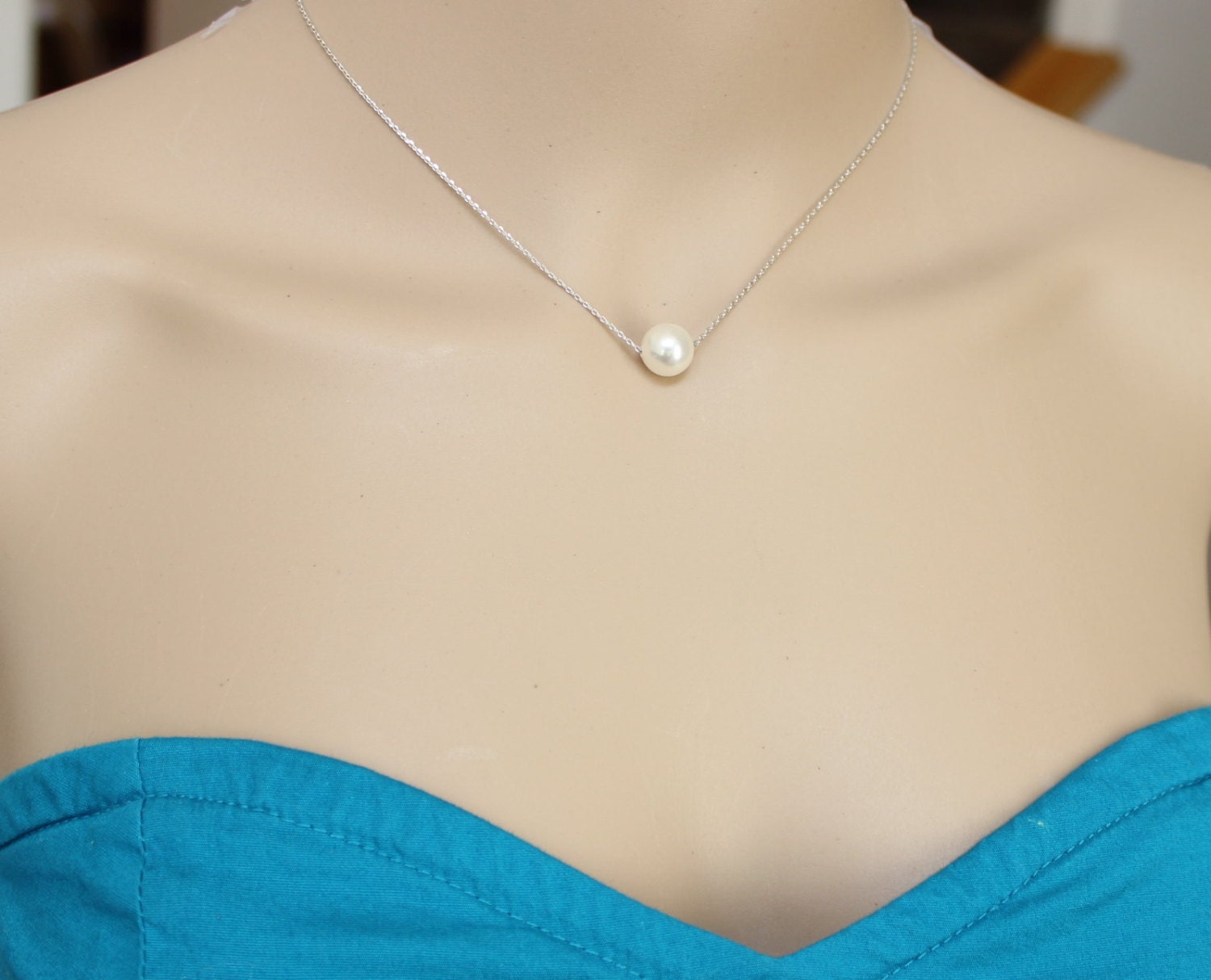 Floating Pearl Necklace Classic Pearl Necklace by GreatJewelry4All