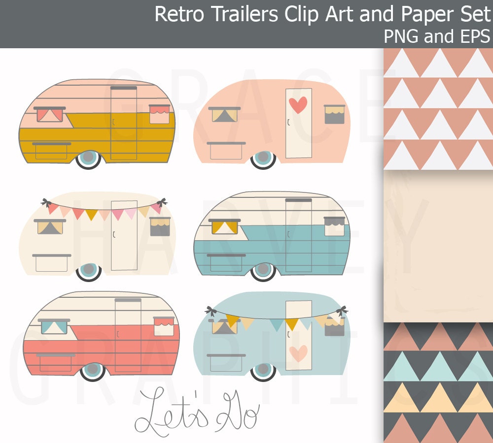 Retro Trailer Camper Clip Art EPS Geometric by GraceHarveyGraphics