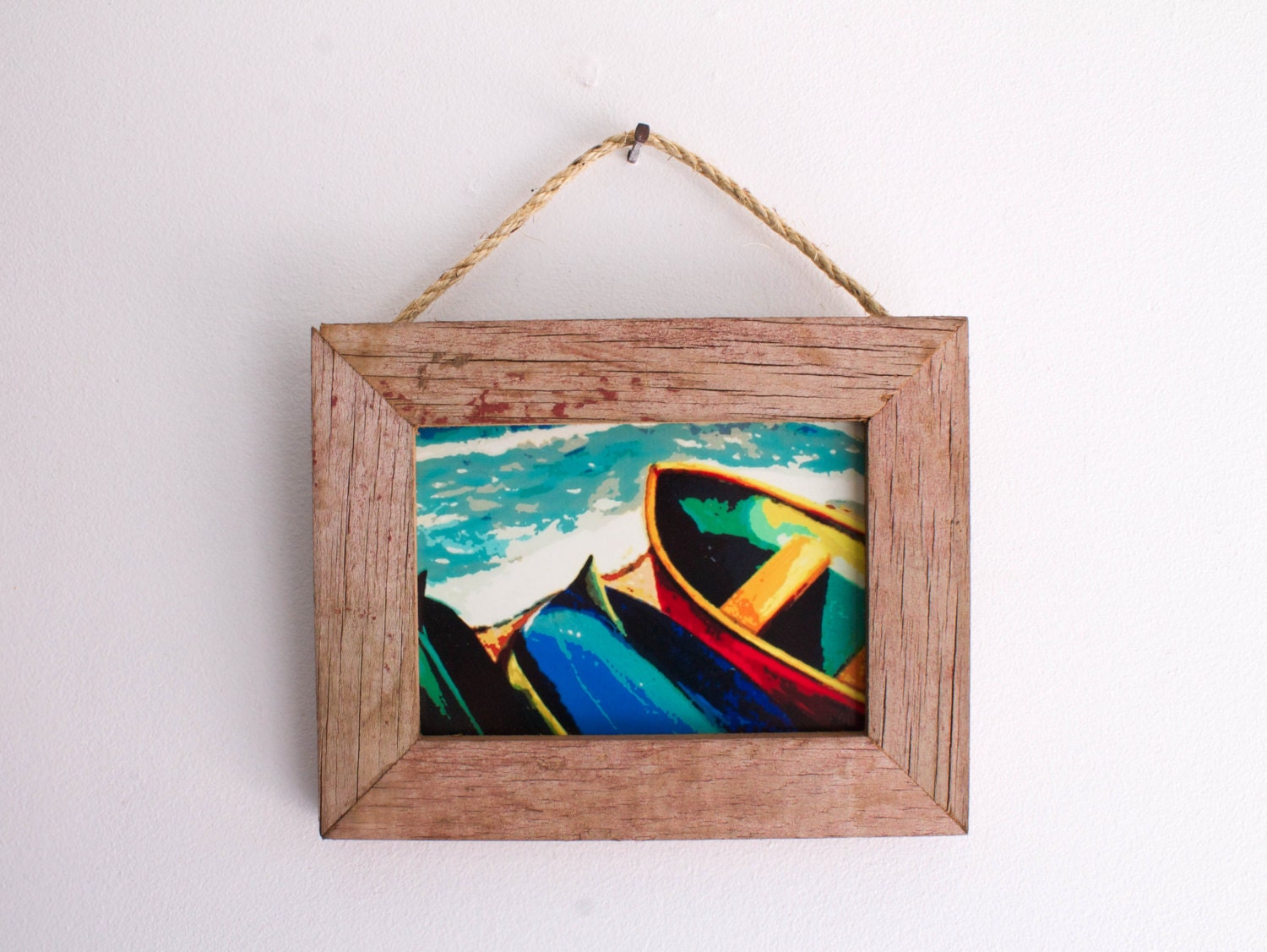 Beach Decor Framed Boat Art Print In Reclaimed Barn Wood Frame