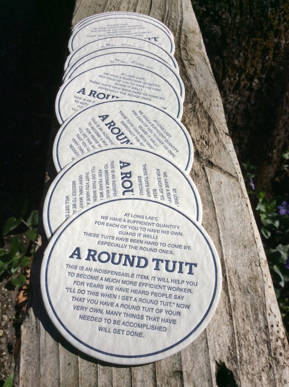 A Round Tuit Letterpress coasters set of 10