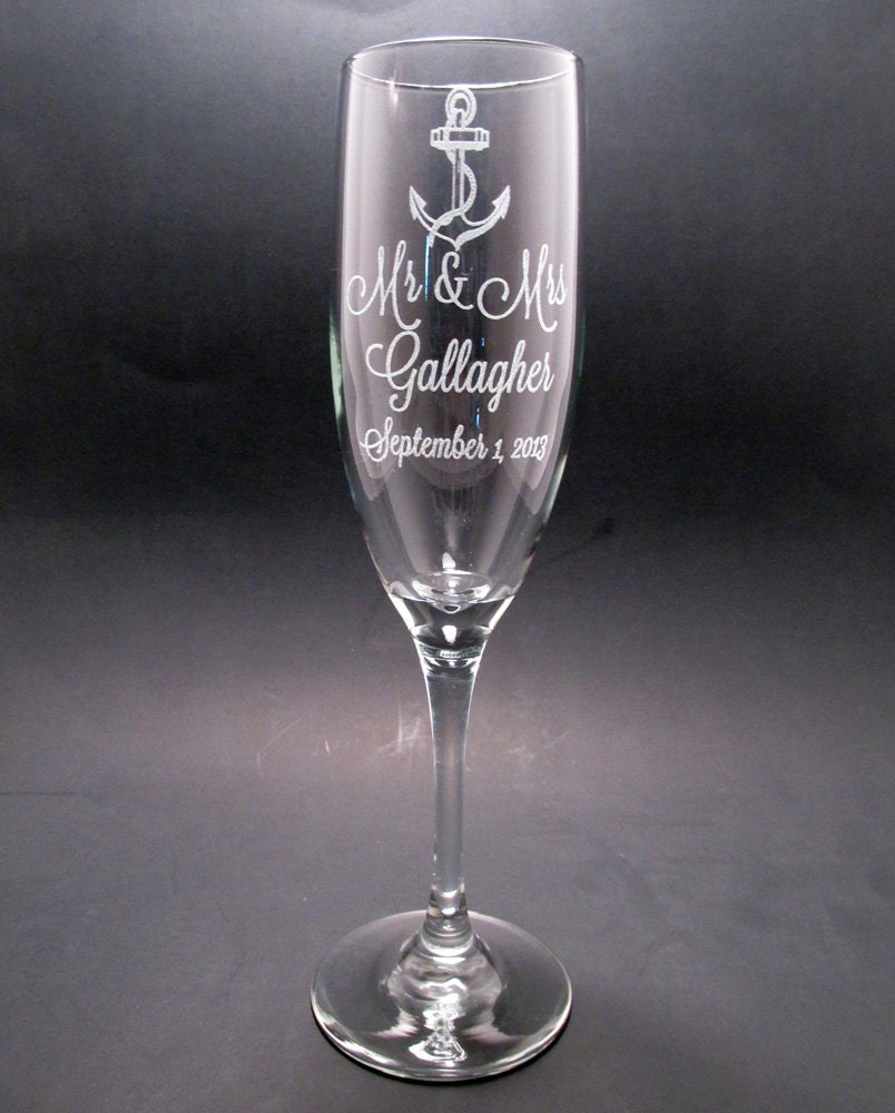 Personalized Anchor Champagne Flutes Wedding Toasting Flutes