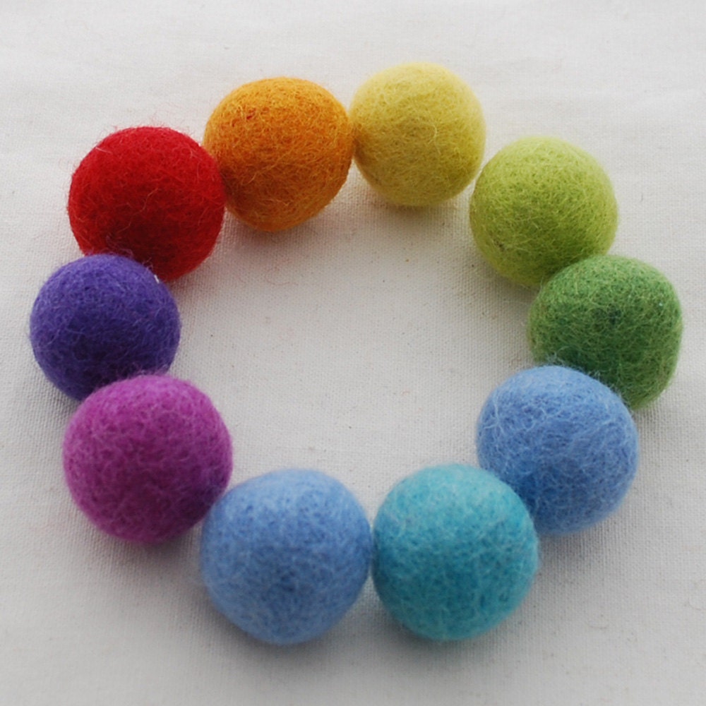 100% Wool Felt Balls 2.5cm 30 Count Rainbow Colors