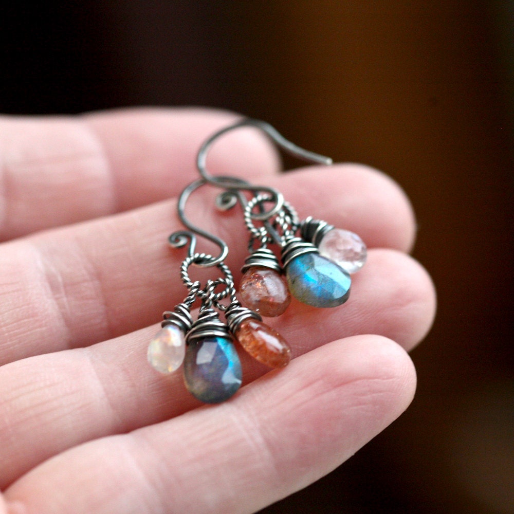 The Equinox Labradorite Moonstone and Sunstone Wire Wrapped
