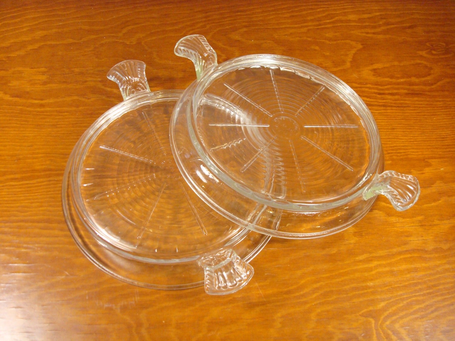 Set of TWO vintage Fire King clear glass casserole trivets for ONE ...