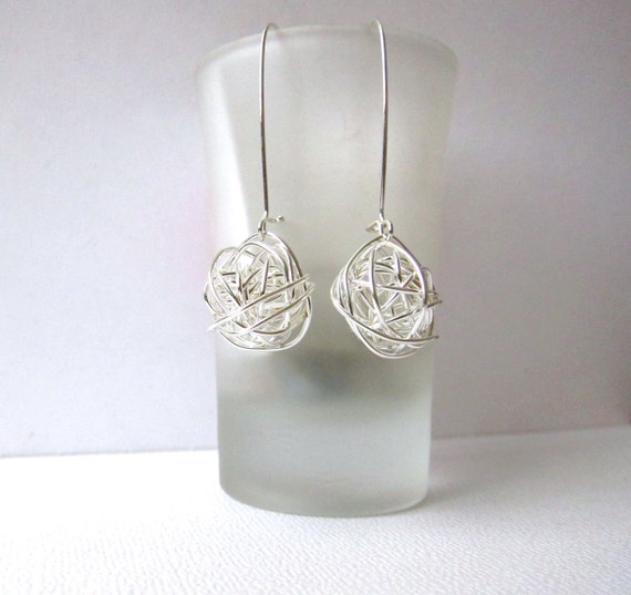 Wire Earrings Sterling Silver Silver Earrings Tangled ball