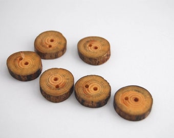 Six Wooden Pine Tree Branch Buttons, 3/4 Inch